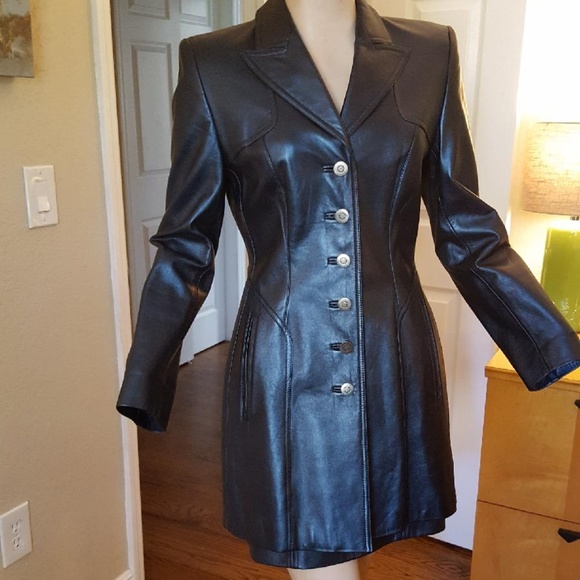 Escada | Jackets & Coats | Escada Blue Metallic Leather Jacket Dress ...